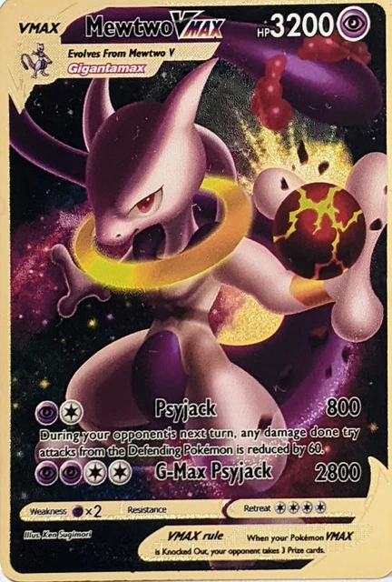 POKEMON GOLD METAL Card Mewtwo Vmax HP3200 Fan Art Cards VSTAR GX MEGA ...