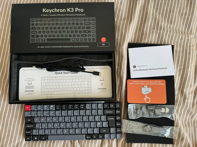 KEYCHRON K3 PRO ISO UK layout 2024 RGB+PBT Keycaps+Low Profile Gateron ...