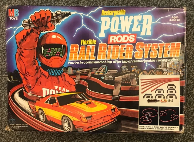 RARE VINTAGE RECHARGEABLE POWER RODS Flexible Rail Rider System 1985 MB ...