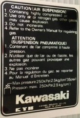 KAWASAKI GPZ1100B1 GPZ1100B2 Caution Air Suspension Fork Leg Warning ...