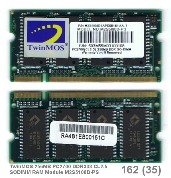 MODULE RAM SODIMM TwinMOS 256 Mo PC2700 DDR333 CL2.5 CL2.5 M2S5108D-PS ...