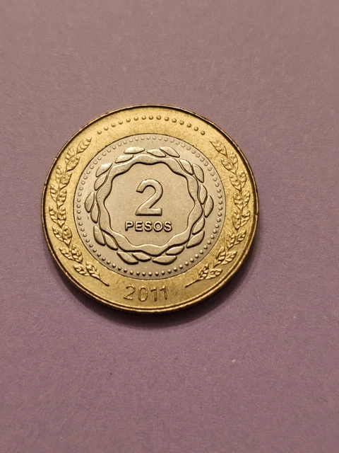 2011 ARGENTINA 🇦🇷 Two 2 Pesos World Coin Km165 Bi-Metallic Alm-Unc Free ...
