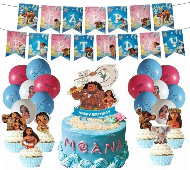 MOANA MAUI VAIANA Birthday Party Banner Balloon Cake Topper Decoration ...