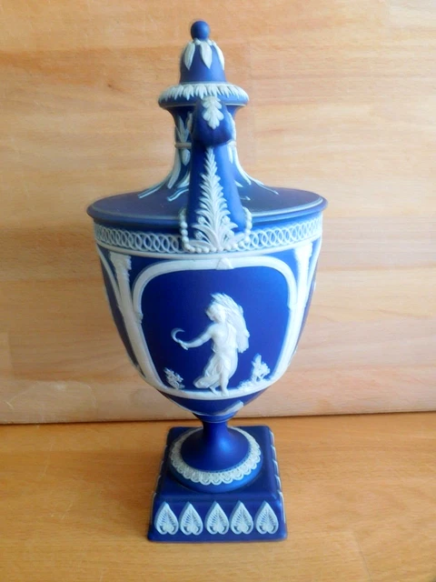 ANTIQUE WILLIAM ADAMS Jasperware Mid Blue Two Handled Pedastal Urn ...