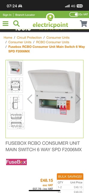 FUSEBOX F2006MX 6-WAY RCBO Main Switch Consumer Unit with T2 SPD £40.24 ...