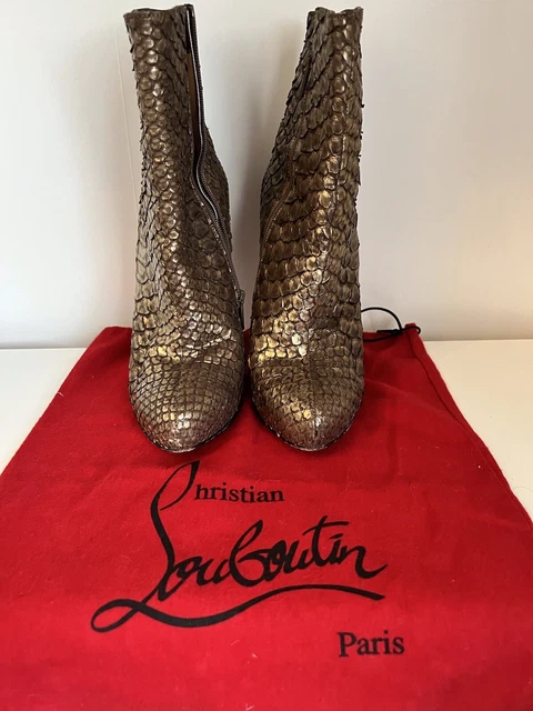 CHRISTIAN LOUBOUTIN RARE Bronze Python Skin Feticha Ankle Boots EU37.5 ...