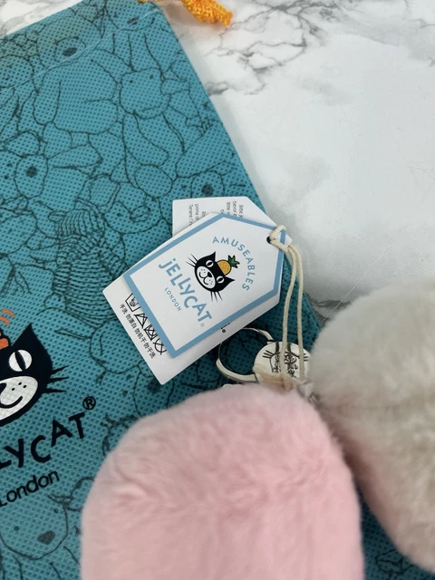 JELLYCAT MARSHMALLOWS PLUSH Pink & White Key Ring With Tags & Dust-Bag ...