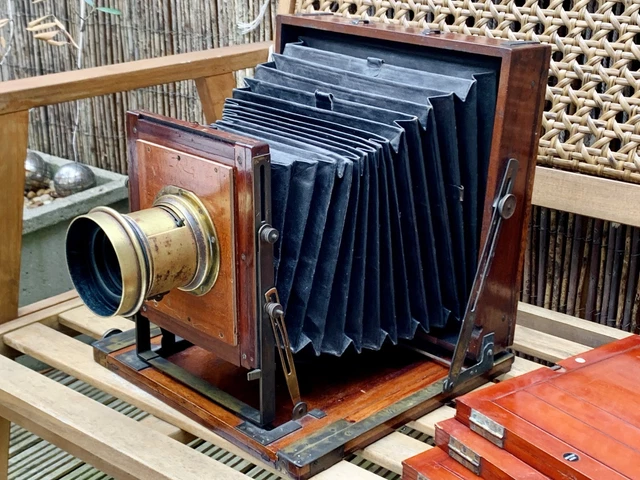 10X8& LARGE FORMAT Folding Plate Camera c/w 280mm F6 Petzval Antique ...