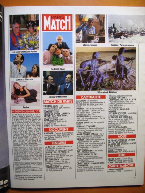 PARIS MATCH N° 2039 du 24/06/1988- Le Bebete Show. Lino Ventura ...