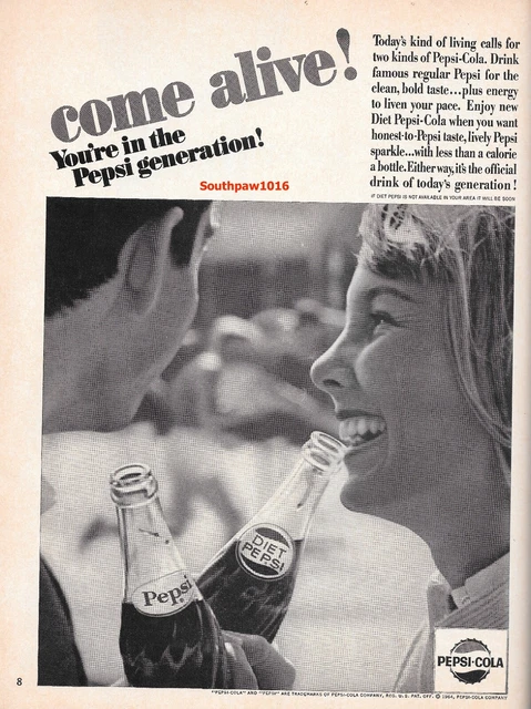 1965 PEPSI 'COME Alive! You're In The Pepsi Generation Original Vintage ...