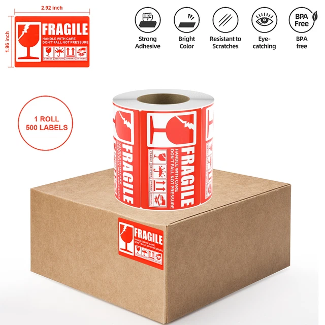1 ROLL 500 Fragile Stickers 2x3 Fragile Label Sticker Handle With Care ...