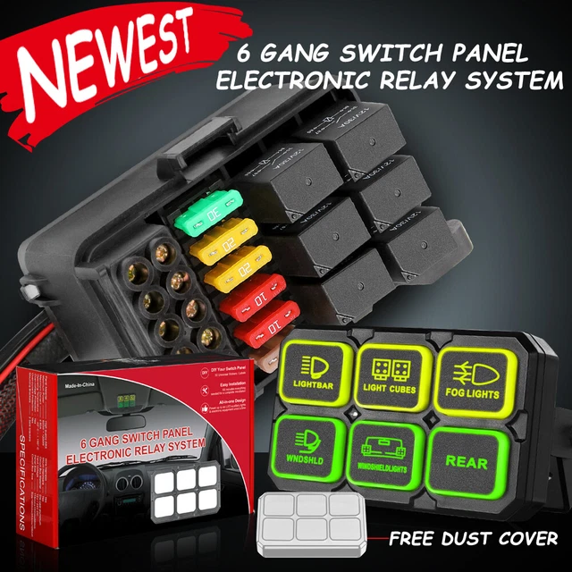 6-GANG SWITCH PANEL Relay Universal Button Push Circuit Control Box Car ...