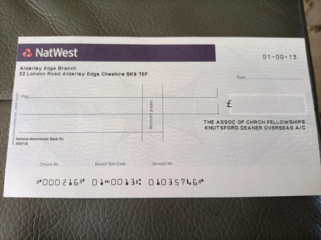 NAT WEST BANK Cheque Unused Alderley Edge Branch*2 £2.99 - PicClick UK