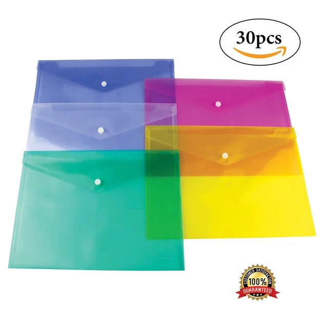 A4 PLASTIC WALLETS Stud Document Wallet Files Folders Filing School ...