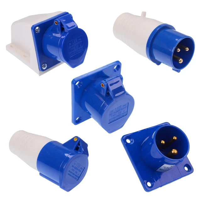 BLUE 3 PIN 16A / 32A 230V Industrial Connector Plug Socket Male Female ...