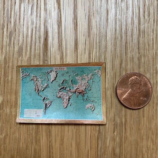 VINTAGE DOLLHOUSE PAPER World Map Miniature Poster Wall Decor Office ...