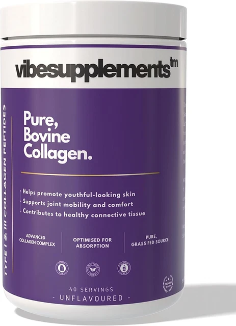 VIBE SUPPLEMENTS PURE Bovine Collagen Powder, Hydrolyzed, Unflavored ...
