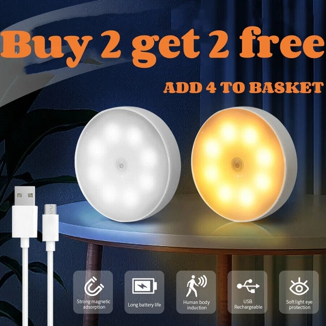 WIRELESS LED PIR Motion Sensor Light Battery Wall Cabinet Stair Night ...