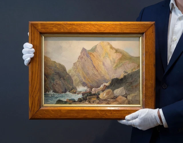 E. HULTON, 19THC Rocky Coastal Scene Watercolour Painting | Antique ...