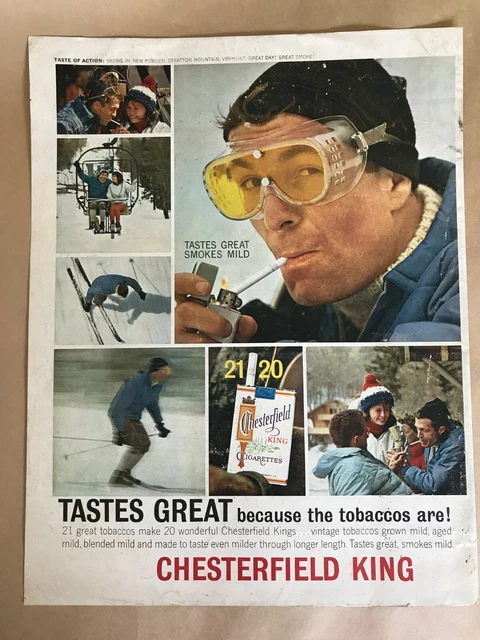 1963 PRINT AD Chesterfield Cigarettes, Smoking Skier, Chairlift Snow 13 ...