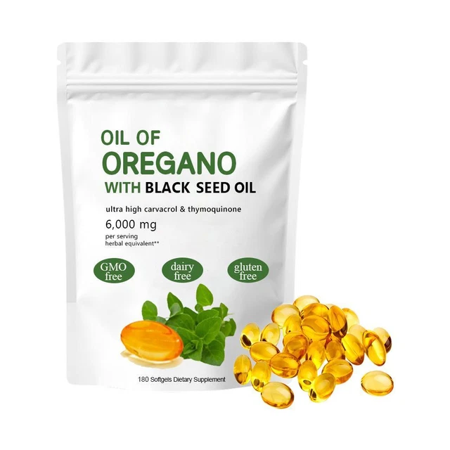 OIL OF OREGANO 6000mg 180 Softgels Capsules Black Seed Oil Immune ...