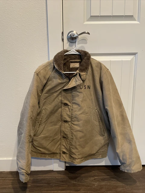 VINTAGE WW2 ERA USN N-1 Deck Jacket Alpaca Lined US Navy USS Shields ...