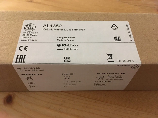 IFM AL1352 IO-LINK Master DL IoT 8P IP67 con interfaccia IoT NUOVO 1 PZ ...