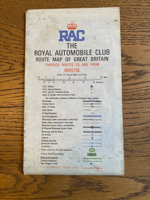 RAC ROUTE MAP of Great Britain Through routes to and from Bristol map ...
