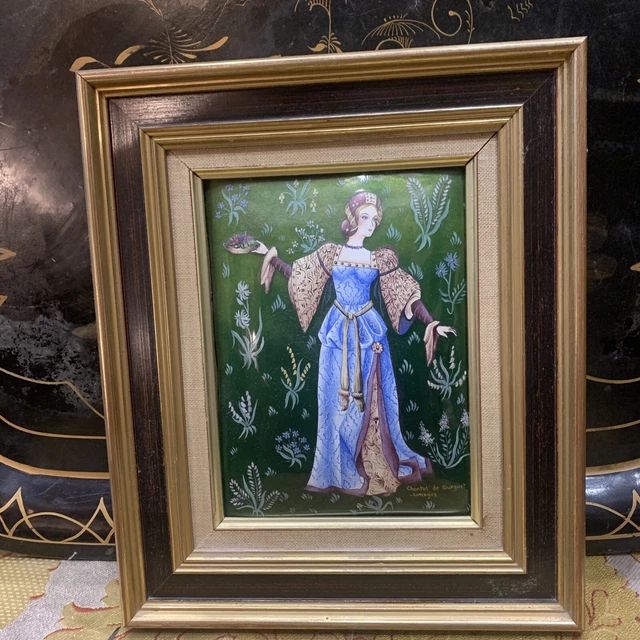 ANCIEN TABLEAU EMAUX Email De Limoges Chantal De Burguet Noble Dame ...