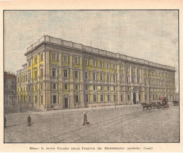 STAMPA ANTICA MILANO FORO BONAPARTE 31 PALAZZO EDISON 1893 Old antique ...