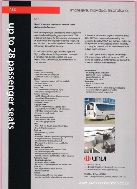 SPECIFICATION SHEET - UNVI - GT R - Mercedes Benz Vario Chassis - 2013 ...