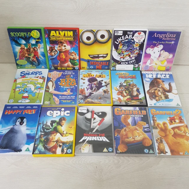 LOT BUNDLE OF 15 DVDs Kids Children Cartoon Minions Smurfs Garfield ...