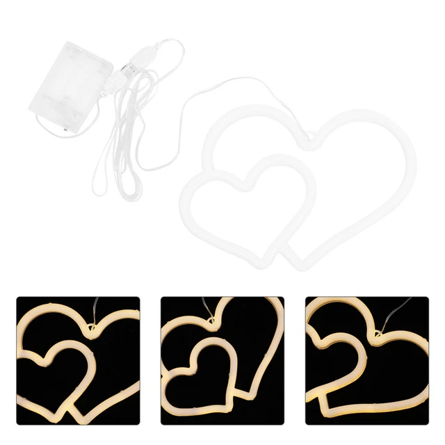 LED LIGHT STRIP Double Heart Neon Night Without Battery Modeling £15.98 ...