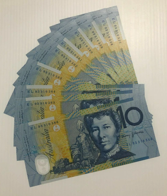 AUSTRALIAN BANKNOTES: 10 Consecutive $10 Polymer Issue Looks Unc $395. ...