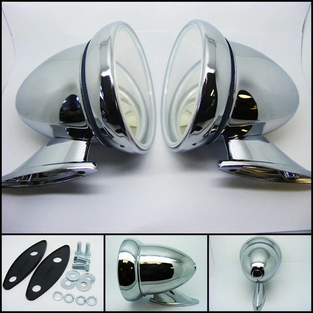 CLASSIC MINI WING Mirror Chrome Bullet Racing PAIR car mg triumph ...