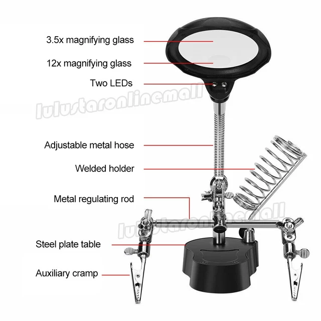 SOLDER 3RD HAND Soldering Iron Stand Holder Station Magnifier Helping ...