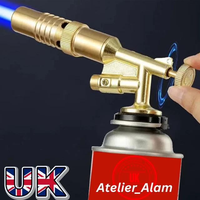 BUTANE GAS BLOW Torch Burner Welding Auto Ignition Soldering BBQ Flame ...