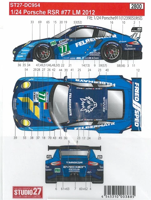 STUDIO 27 DECAL 1/24 Porsche 911 GT3 RSR Felbermayr-Proton Le '12 ♯77 ...