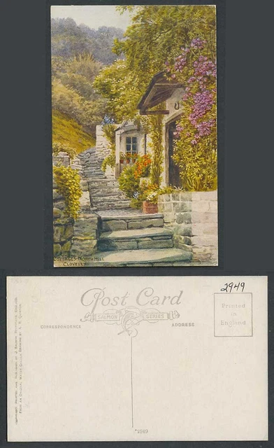 AR QUINTON OLD Postcard Cottages North Hill Clovelly, Steps & Flowers ...