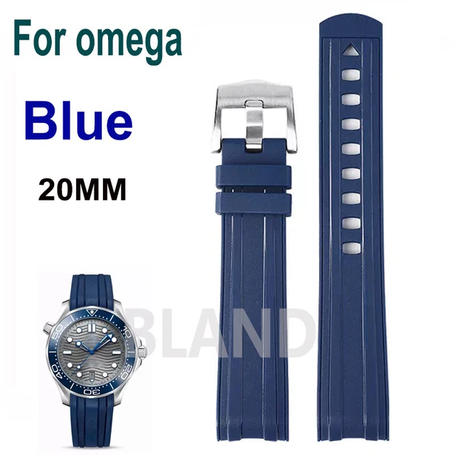 20MM BLUE RUBBER Watch Strap Band For Omega Seamaster Diver 300m 600m ...