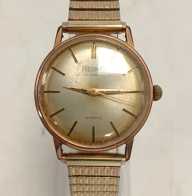 VINTAGE PRECIMAX 17 Jewels Swiss Watch Manual Wind Up Gold Plated ...
