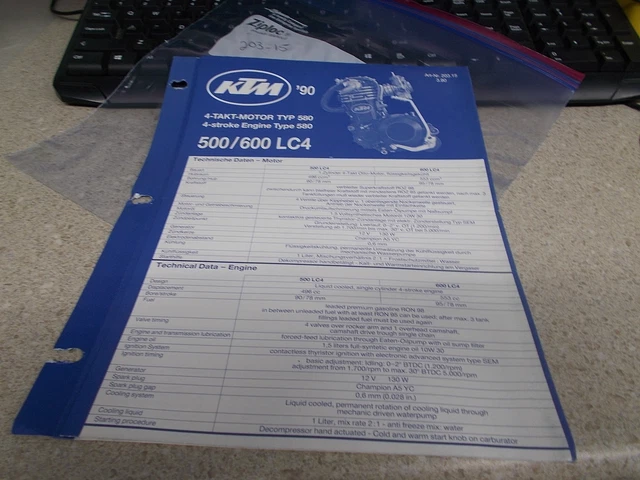 OEM KTM ENGINE Type Diagram Poster 1990 4Stroke 580 500-600 LC4 203-15 ...