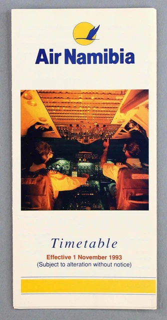 AIR NAMIBIA AIRLINE Timetable November 1993 Schedule Route Map Africa £ ...
