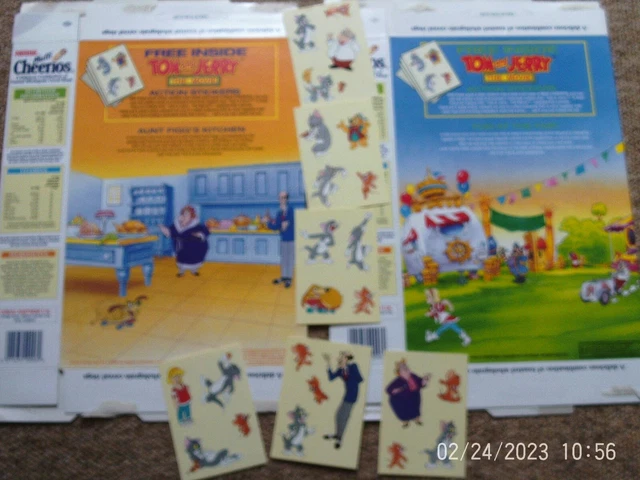 NESTLE CHEERIOS CEREAL Packet Box Tom and Jerry Action Stickers. 1992 ...