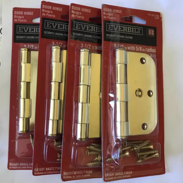 EVERBILT 3-1/2 IN. with 5/8 in. Radius Security Door Hinge Bright Brass ...