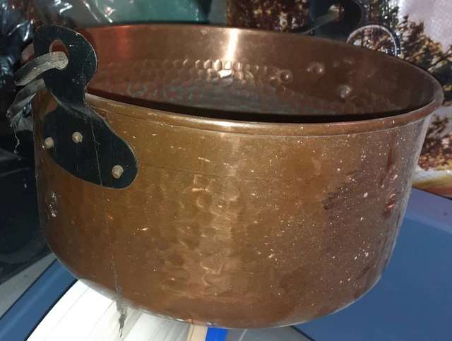 CHAUDRON EN CUIVRE Ancien, BOL à Confiture Confiturier avec Anse en FER ...