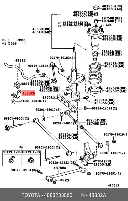 ORIGINAL HALTERUNG, STABILISATOR hinten, Nr.1, 4883233060 für TOYOTA ...