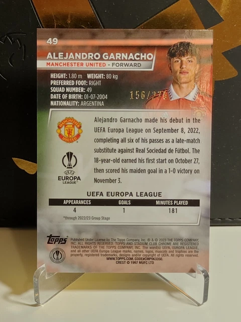 22-23 TOPPS UEFA Stadium Alejandro Garnacho RC /275 Green Wave #49 Man ...