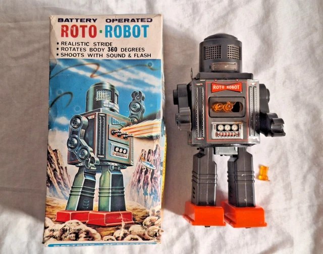 1960'S - HORIKAWA Roto Robot Tin Toy Japan Battery Operated Space + Box ...