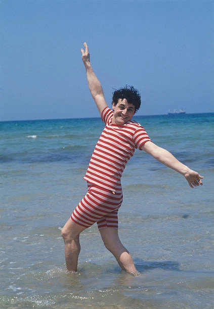ITALIAN STAND UP comedian & actor Francesco Salvi in a striped- 1980 ...